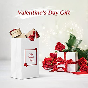 CABEST 25 Pcs White Kraft Paper Gift Bags with Handles, 5.9X3.15X8.27 inch Small Party Favor Gift Bags Bulk, Valentine's Day Small White Paper Gift Bags