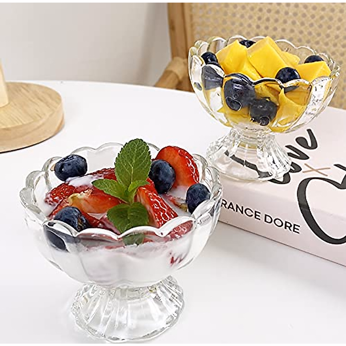Lawei 6 Pack Glass Dessert Bowls - 5 Oz Glass Ice Cream Cups Mini Trifle Footed Dessert Bowls for Dessert, Sundae, Ice Cream, Salad, Cocktail, Condiment, Trifle