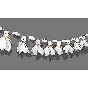 LFUTARI 9 FT Halloween Ghost Garland, Fabric Cute Ghosts Banner, Hanging Ghost Garland for Halloween Party Decor Wall Doorways Outdoor Decorations