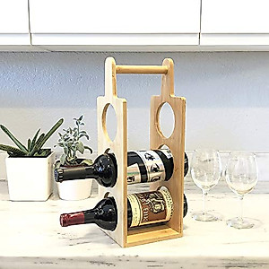 JB Home Collection 4574, Bamboo Wood 3 Bottle Wine Rack Display Stand for Table Countertop, Preassembled
