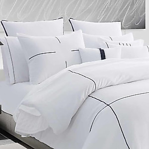 Vera Wang - King Duvet Cover Set, Luxury Cotton Sateen Bedding with Matching Shams, All Season Home Decor (Zig Zag White, King)