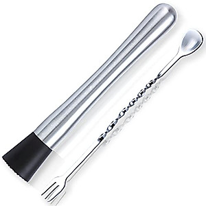 Kyraton Stainless Steel Cocktail Muddler and Mixing Spoon Home Bar Tool Set,Professional Bartende Set for Creating Mojitos and Other Fruit Based Drinks.