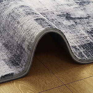 Area Rug Living Room Rugs 8x10 Washable: Indoor Soft Low Shaggy Fluffy Pile Carpet Abstract Decor Large for Bedroom Dining Room Under Kitchen Table Home Office - Gray/Ivory