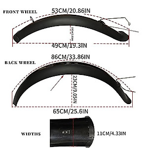 WRUIOY Fat Bike Fender Front and Rear Fender Set for Fat Tire Bike Wings Full Coverage Set（20Inch） (Black)