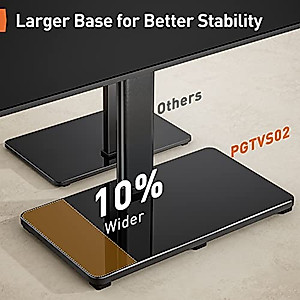 Perlegear Tabletop TV Stand, Universal TV Stand for 23–55 Inch LCD/LED/OLED TVs, Height-Adjustable with Tempered Glass Base & Cable Management, Holds up to 77 lbs, VESA 400x400mm, PGTVS02