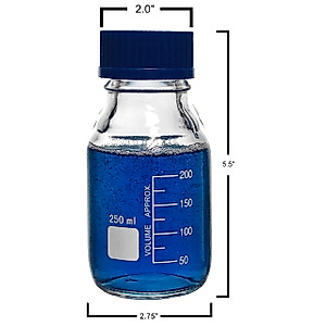 Karter Scientific 250ml Glass Round Media Storage Bottles with GL45 Screw Cap, Borosilicate Glass, 251L9 (Pack of 4)