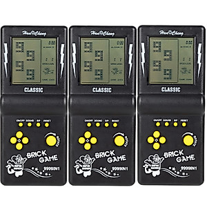 Desyeryamimi Handheld Brick Game Console,3.5-inch Large Screen Black Handheld Building Block Game,Tank Racing Electronic Game,Build in 23 Classic Games for Adults or Kids (1 Pcs)