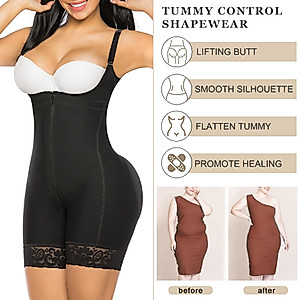 YIANNA Fajas Colombianas Shapewear for Women Postparto Postpartum Tummy Control Body Shaper Butt Lifter Bodysuit Black,YA7212-Black-XL