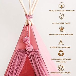 MINICAMP Teepee Tent - Handmade Canvas, Tulle & Wooden Playhouse for Kids & Toddlers, Princess Sleepover Tent (Pink)