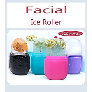 Ice Roller for Face and Eye, Upgrated Facial Beauty Ice Roller Skin Care Tools, Facial Cube, Gua Sha Massage, Silicone Ice Mold (Purple)