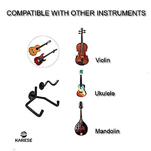 Horizontal Guitar Wall Mount with Guitar Strap and Pick, Padded Wall Hanger Hooks for Electric, Acoustic Guitars, Bass or Mandolin