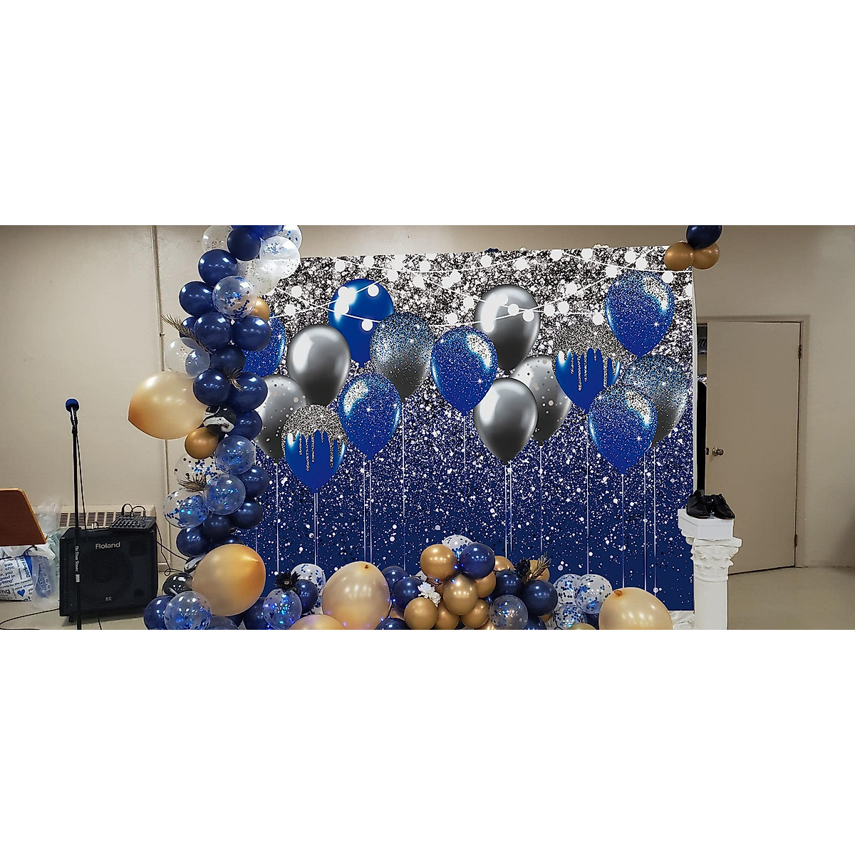 Royal Blue Glitter Backdrop Blue and Silver Black Balloon Sequin Photography Background for Birthday Wedding Graduation Prom Party Banner Decoration Photo Props (8x6FT)