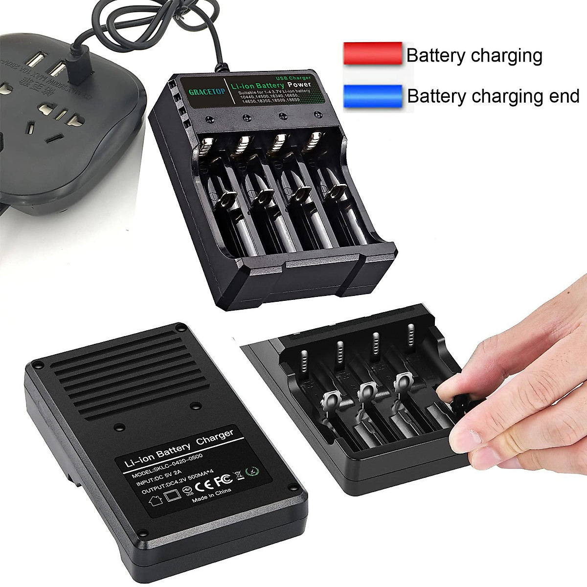18650 Battery Charger 4 Bay, 18650 Charger 2A Quick Charger for 3.7V Rechargeable Batteries 18650 17670 16340 14500 10440 Battery (Not Included Batteries)