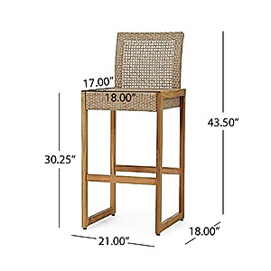Elon Outdoor Barstools - Wicker and Acacia Wood - Light Multi-Brown/Teak (Set of 2)
