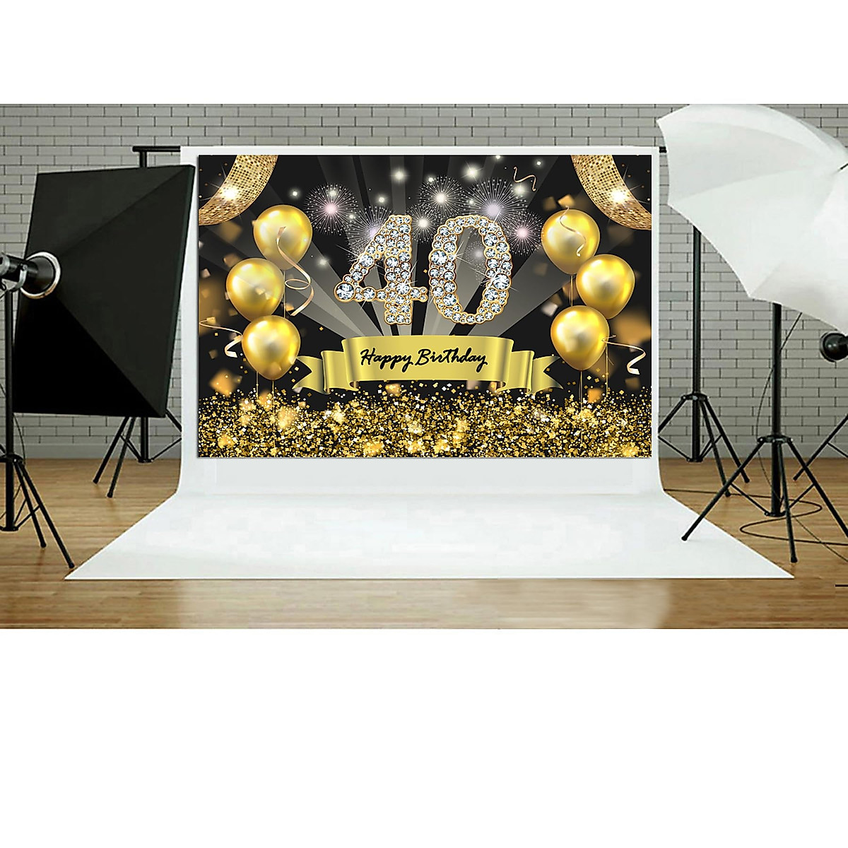 Happy 40th Birthday Backdrop Banner ,40 Years Old Birthday Decorations Party Supplies Black and Gold Party Decorations for Women Men Cake Table Decor Banner Photo Booth Props 71×45inch- Black Gold