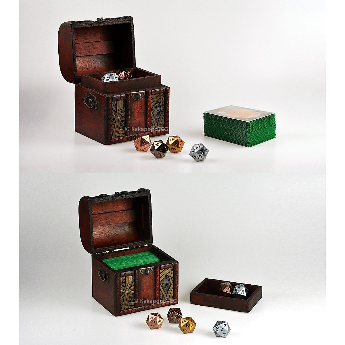 KakapopoTCG Elven Chest (Chainmail) Lockable Wood Deck and Counter Box Trading Cards MTG Magic FaB TCG YGO PTCG EDH Commander Box Dice Box DnD Spell Card Box