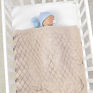 Wugugu Neutral Newborn Baby Blanket for Boys Girls Organic Cotton Swaddle Blankets Baby Essentials for Infant Toddler Crib Stroller Beige 30 x 40 Inches