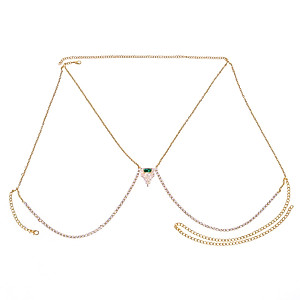 Rhinestone Chest Bracket Bra Chain Body Jewelry Bikini Crystal Body Chain Rhinestone Bra Chain Summer Sexy Chest Chain for Women (Gold)