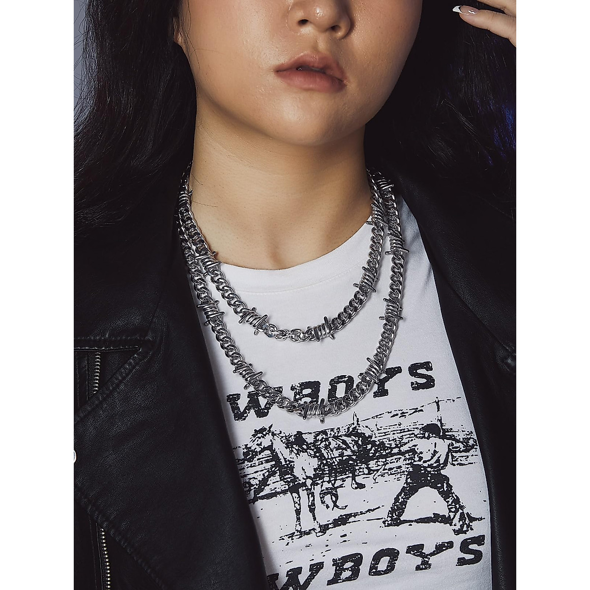 Bandmax Barbed Wire Choker Necklace for Women Men Stainless Steel Gothic Thorns Necklace Chain 16 Inches Women Chunky Punk Choker