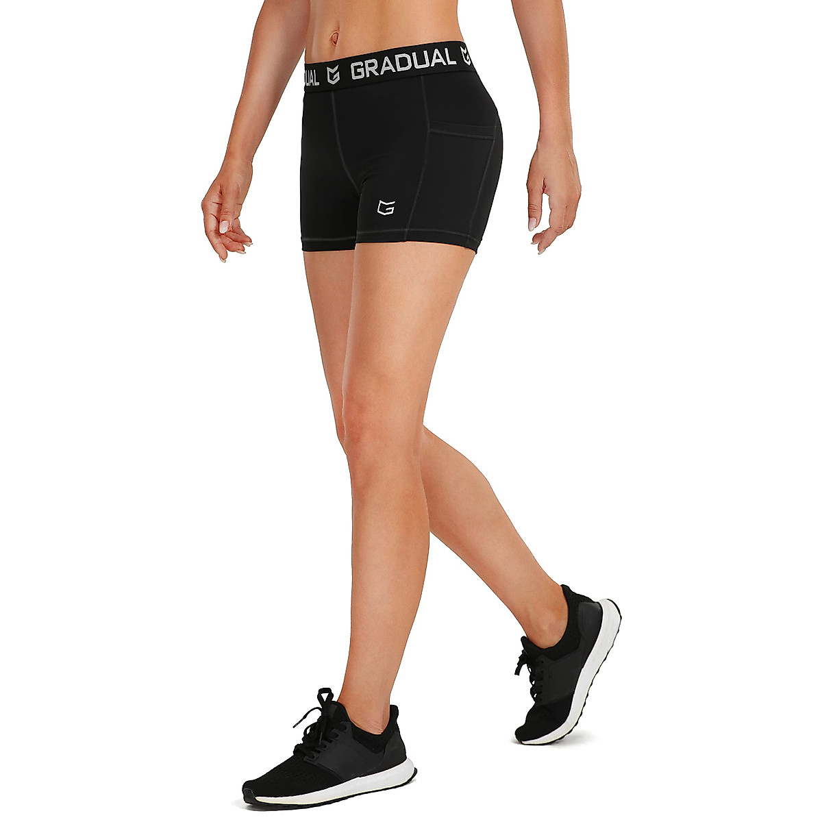 G Gradual Women's Spandex Compression Volleyball Shorts 3" /7" Workout Pro Shorts for Women (3 Pack:Black/Black/Black Pockets, Small)