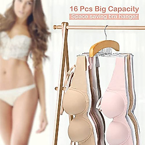 Bra Hanger Organizer with Premium Wood, 16 Large Capacity, Space Saving, 360° Rotating, Foldable Metal Hooks, Resovo Bra Closet Organizer for Bras, Tank Tops, Bathing Suits, Ties-Wood