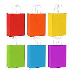 Moretoes 36pcs Paper Gift Bags, 5.9 x 3.15 x 8.25 Inch Party Favor Bags, Small Goodie Bags Gift Bags with Handles for Kids Birthday, Shower, Crafts, Christmas Party Supplies (6 Colors)