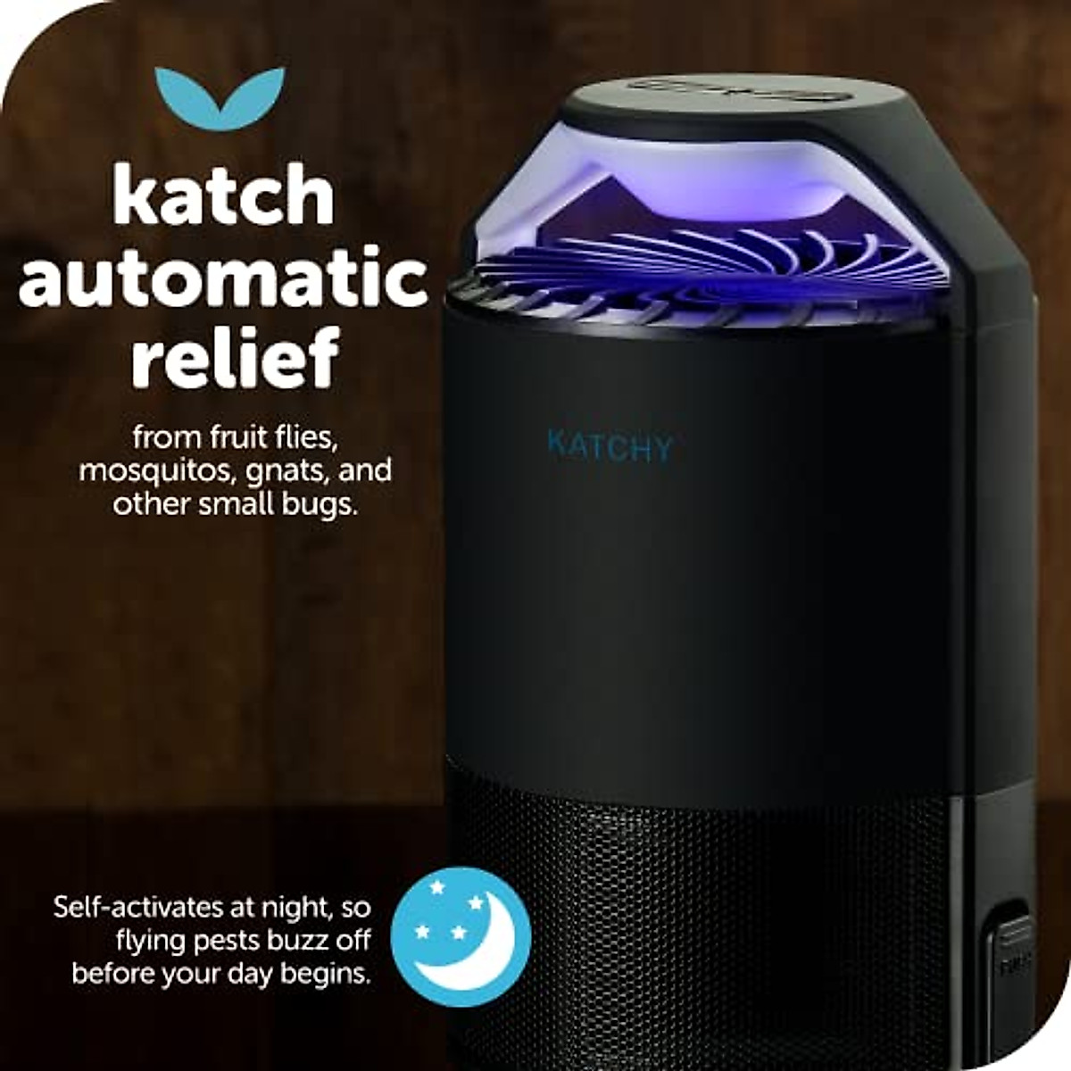 Katchy Midnight - Indoor Insect Trap with Automatic Setting - Fan Powered with UV Light - Fruit Fly Traps for Indoors - for Fruit Flies, Gnats, Mosquitoes, Moths