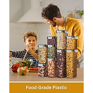 LUSCREAL Airtight Food Containers with Lids, 12 PCS Clear Organizing Containers Kitchen Canisters, Plastic Kitchen Organizers and Storage for Dry Food, Flour and Sugar,Include 20 Labels and 5 Spoons