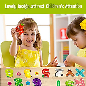 Magnetic Uppercase Letters and Numbers, Educational Learning Tool for Kids Word Recognition 39 Pieces Magnets Include 26 Colorful Alphabet Letters, 10 Numbers and 3 Symbols,Toddlers 3 4 5 Years Old