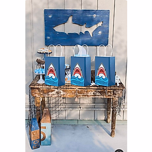 Funnlot Shark Party Bags Shark Birthday Party Supplies 12PCS Shark Goodie Bags Shark Gift Bags Shark Party Favor Bags for Shark Party Kids Birthday Party Decorations