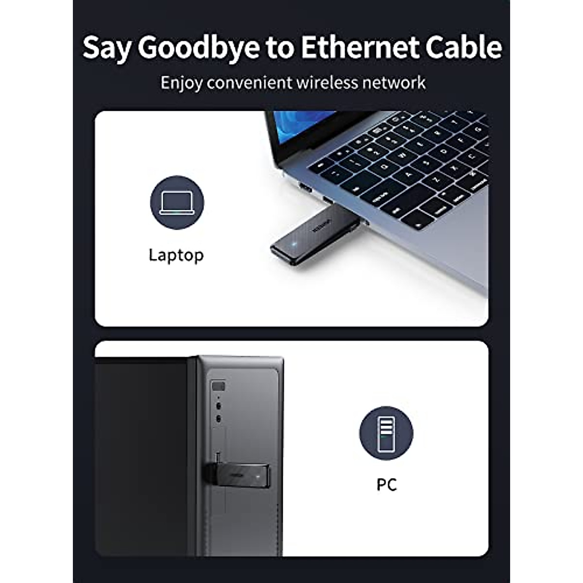 UGREEN AC1300 USB WiFi Adapter 5G 2.4G Dual Band USB 3.0 WiFi Dongle for Desktop PC Mini Wireless Computer Network Adapter Compatible with Windows 11/10/8.1/8/7, MacOS 10.11 Above