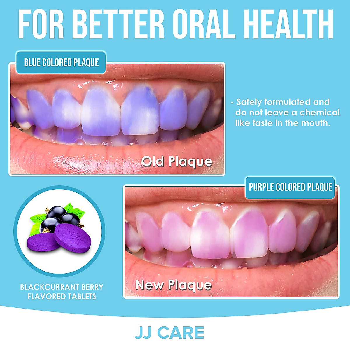 JJ Care Disclosing Tablets - 120 Count of Teeth Coloring Plaque Disclosing Tablets, Berry Flavored Dental Disclosing Tablets for Kids and Adults, Individually Wrapped Plaque Tablets