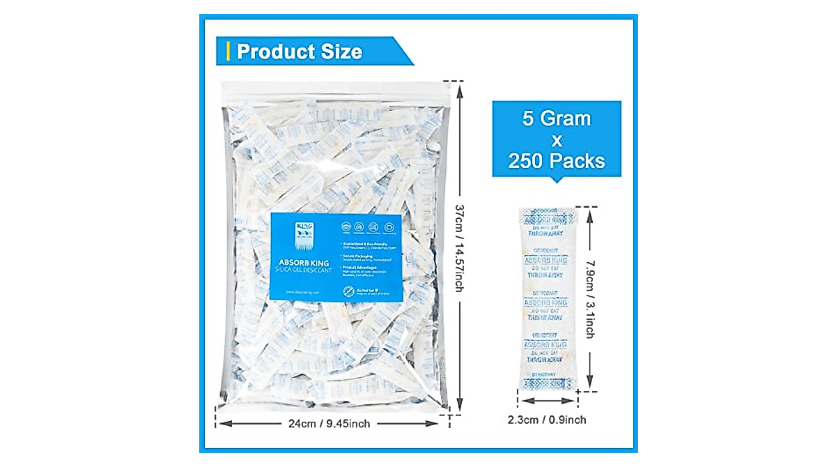 Moisture Absorbers 250 Packs - Food Grade Silica Gel Desiccant Packs