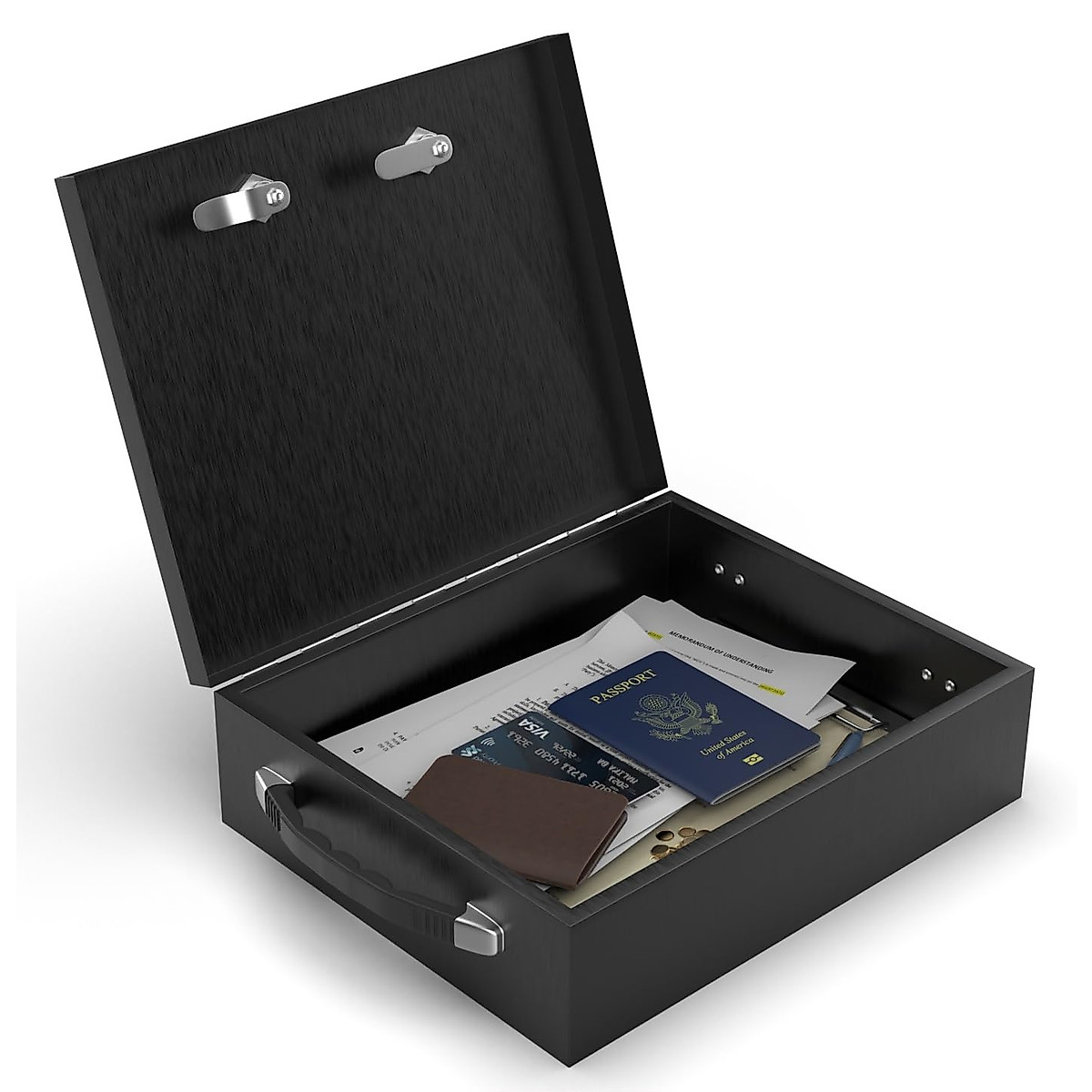 Fire Retardant Strong Box, Dual Combination and Key Lock Security Chest, Fire Resistant Steel Lock Box to Safeguard Vital Documents, Medicine, Money, 0.24 Cubic Feet, 12" x 10" x 3.5" Interior, Black