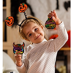 FaCraft Halloween Scratch Art for Kids 24pcs Pumpkins Cat Witch Ghost Rainbow Scratch Art Paper DIY Scratch Art Crafts for Classroom Family Halloween Thanksgiving Fall Party Games Favors