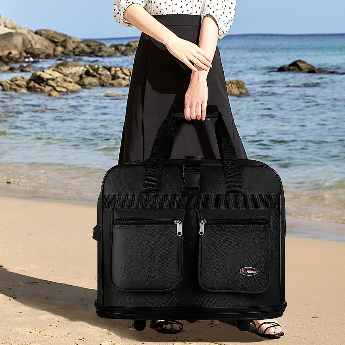 New York XPress 30" 36" 40" Rolling Wheeled Duffel Bag Spinner Luggage Expandable (Black, 36")