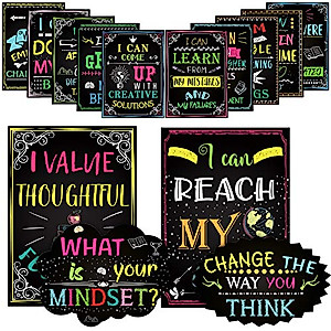 14 Motivational Posters for Classroom What is Your Mindset Bulletin Board Decoration, Inspirational Sign Positive Quote Wall Art I Can for Office Teachers Students School Classroom Decorations