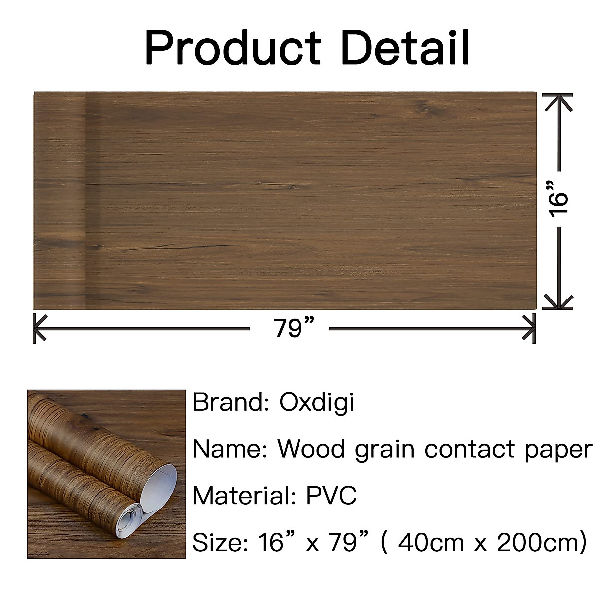 Oxdigi Wood Contact Paper for Cabinets Self-Adhesive Film for Kitchen Countertop Peel & Stick Wallpaper Waterproof Removable 16 x 79 inches Dark Brown