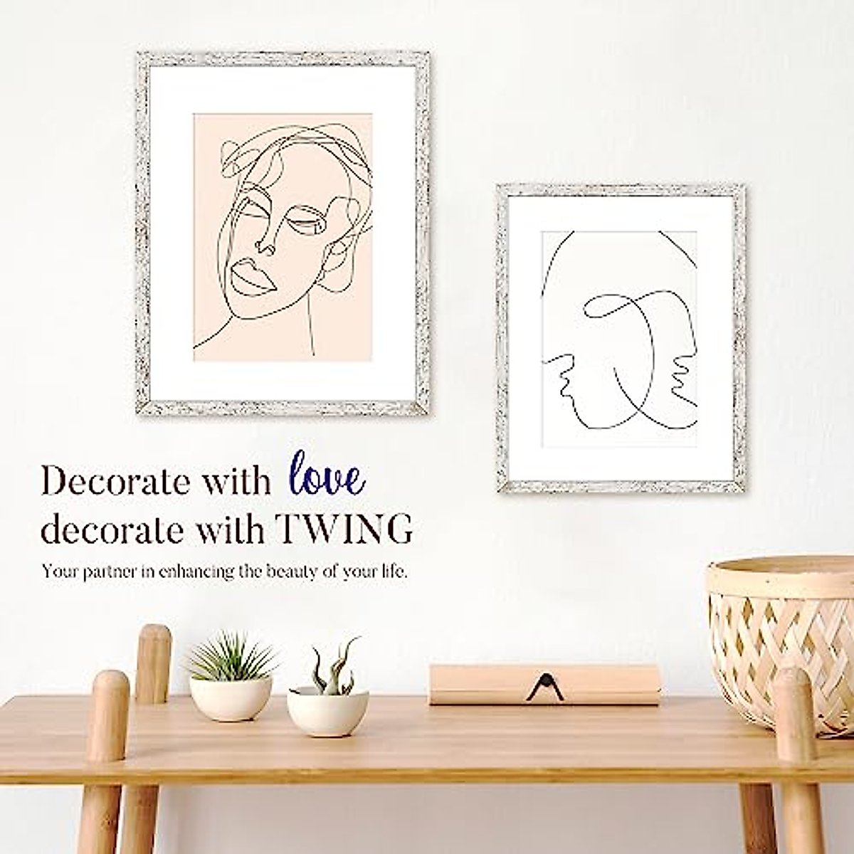 TWING Rustic Picture Frames 11x14 Set of 3, Distressed White Large Gallery Wall Frame Set Display Photos 8 x 10 with Mat or 11 x 14 without Mat Wall Mounting Display Composite Wood