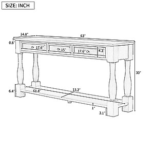 Merax LUMISOL 64 inch Long Console Sofa Table with 3 Drawers and Bottom Shelf, Hallway Table Entryway Table for Living Room, Easy Assembly (Antique White).