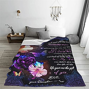 AJIIUSV to My Mother in Law Blanket Quilt for Mom Throw Blankets Mothers Day Blanket Gifts for Mother in Law Gratitude Flannel Blanket Butterfly Birthday Women's Day Gifts 50"x60"