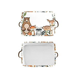Joyestore Floral Forest Animal Bear Deer Personalized Storage Bins ,Baskets Cubes Organizer with Handle for Shelves Closet Nursery Toy 1 Pack