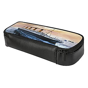 Retro Titanic Famous Old Historic Pencil Case PU Leather Pencil Pen Bag Large Capacity Pen Box Pencil Pouch Makeup Bag with Zip