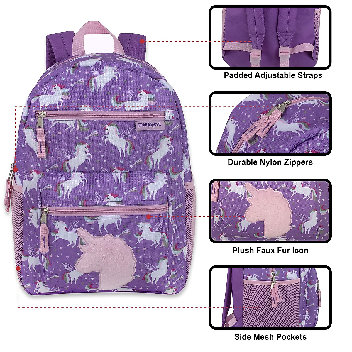 Girl's Backpack With Plush Applique And Multiple Pockets