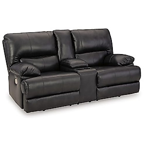 Signature Design by Ashley Mountainous Modern Leather Match Wall Hugger Power Reclining Loveseat with Adjustable Headrest, USB Ports, Storage and Cup Holders, Black