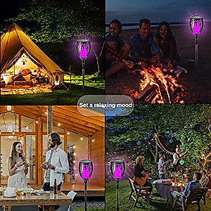 arzerlize Purple Solar Lights Outdoor, Larger Solar Torch Lights Outdoor, Ultra Bright Christmas Solar Torch Light with Flickering Flame Waterproof Auto On/Off Light for Garden Yard 4P