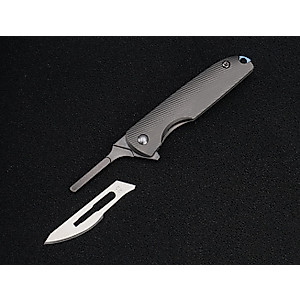 TENCHILON Ti28 Premium Mini Flipper Scalpel Folding Pocket Knife with 10pcs #24 Replaceable Blade, Textured 6AL4V Titanium Handle with Frame Lock Utility EDC Knives,