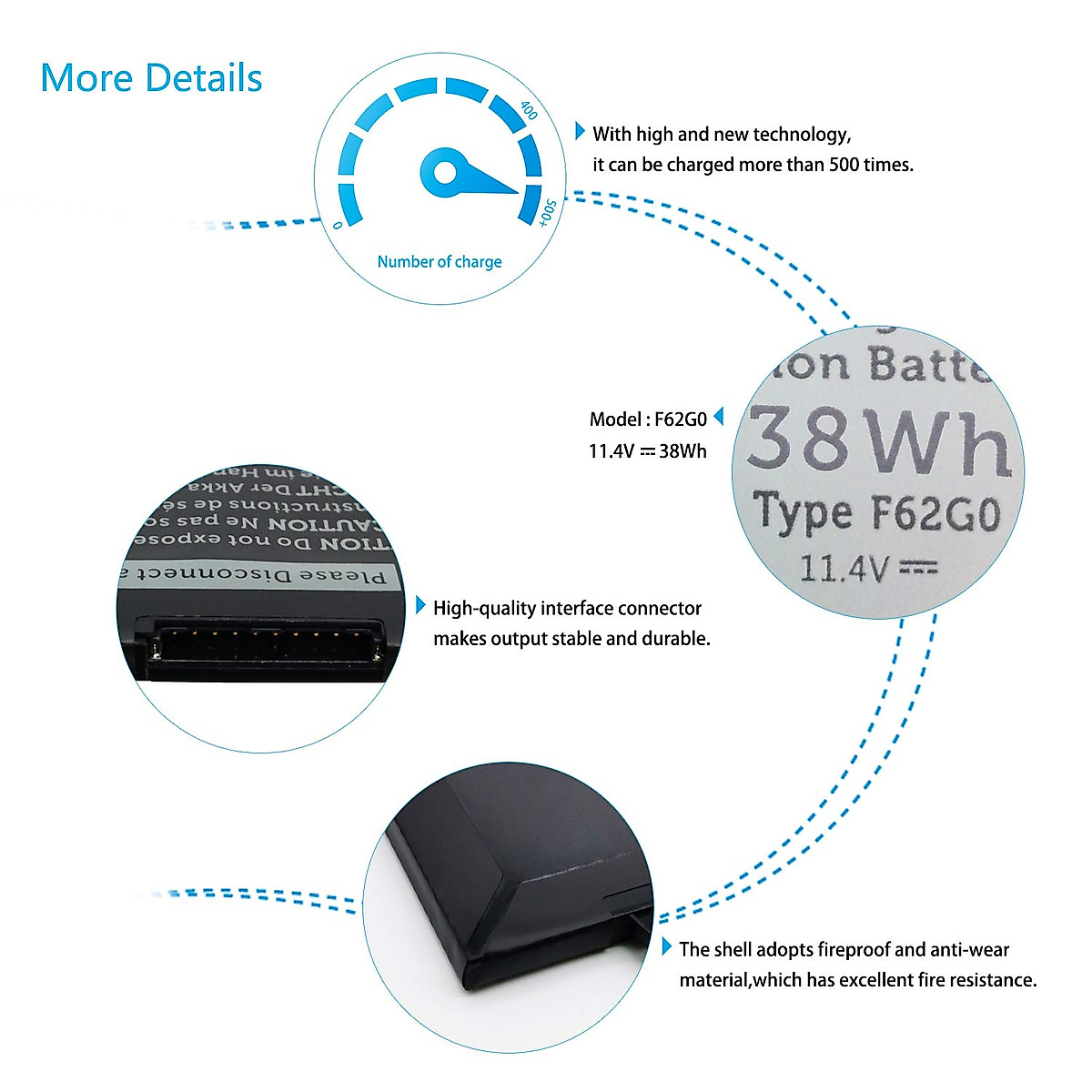 Eleskylaptop New 11.4V 38Wh F62G0 CHA01 RPJC3 Battery Compatible with Dell Vostro 5370 Inspiron 13 5370 7370 7373 Series