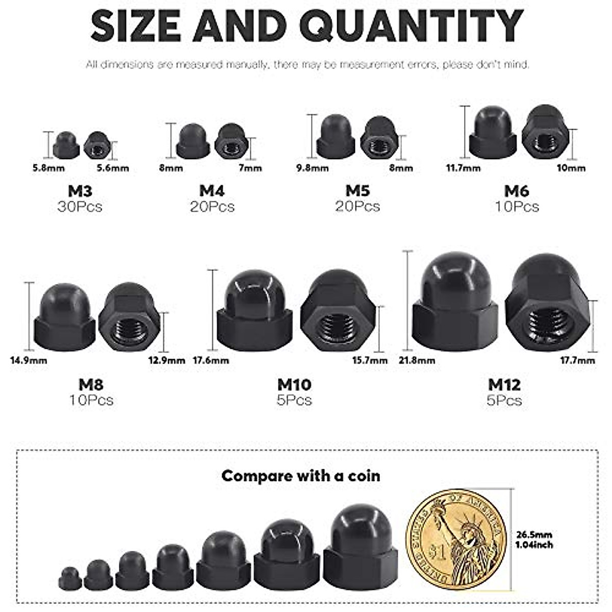 Mardatt 100Pcs Hex Acorn Cap Nuts Kit - Durable & Versatile