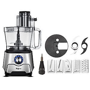 Magiccos 14-Cup French-Fry-Cutter Storage-Drawer Food-Processors - Large Feed Chute, Built-in Storage Drawer, Cheese Shredding, Meat Chopping, Shredding and Slicing, Mixing and Doughing, for Home Use